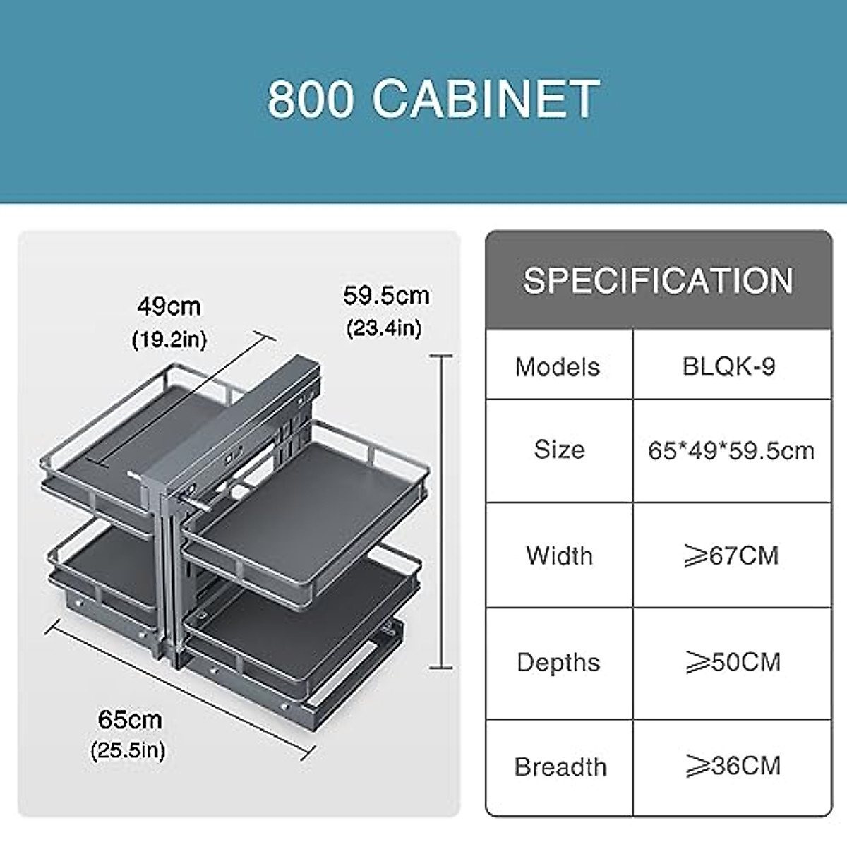 AHDFY Kitchen Cabinet Pull Out Shelves, Blind Cabinet Pull Out Organizer, Corner Built-ins Basket Kitchen Cabinet Pull Out Shelves for Pantry Cabinet Cupboard Table,800CABINTE