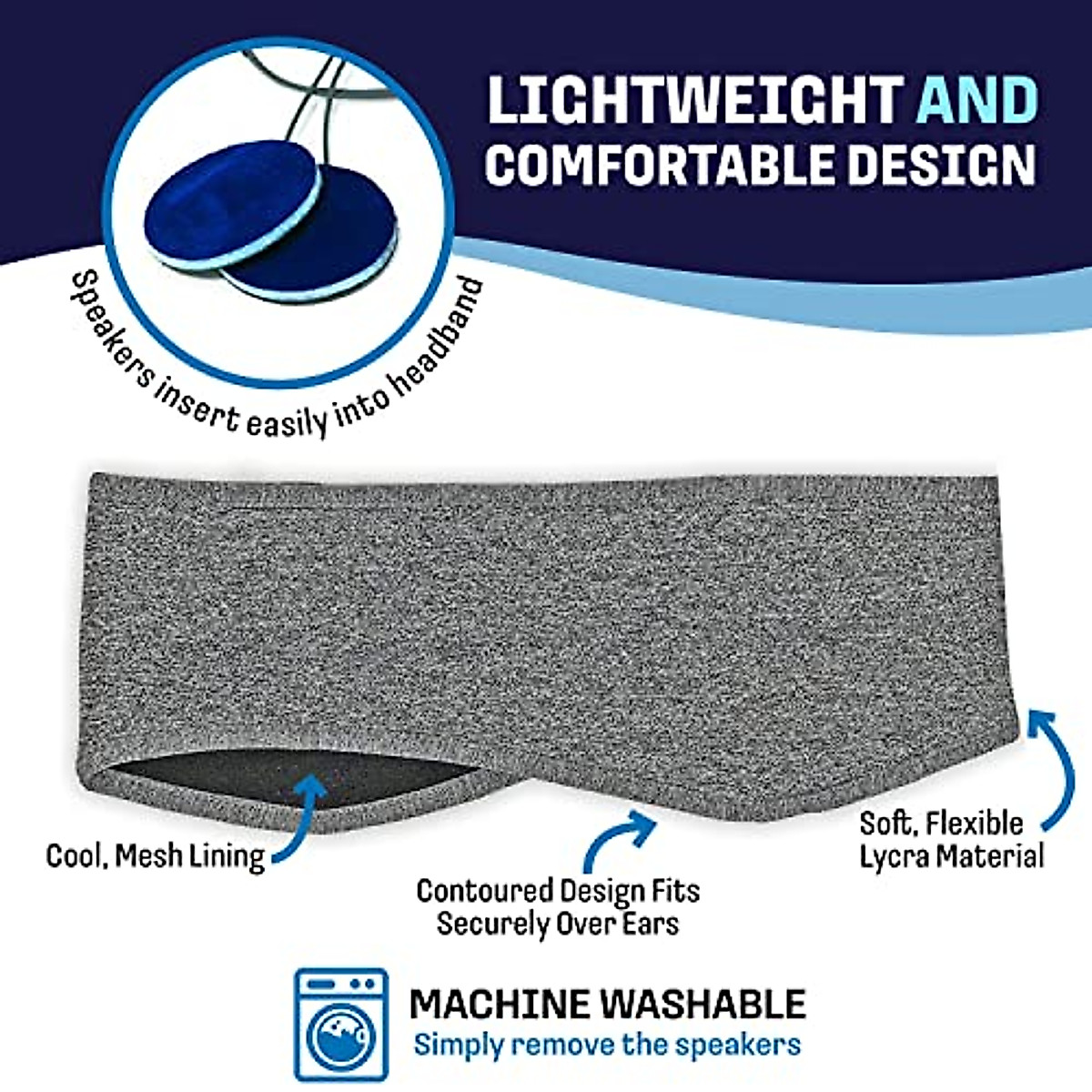 CozyPhones Sleep Headphones - Wireless Over Ear Headphones from Ultra Thin Cool Mesh Chordless Head Phones for Side Sleepers, Meditation, Running, Laptop, and Phone - Gray Lycra