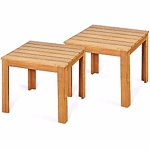 Giantex Outdoor Side Table Set of 2, Acacia Wood Adirondack End Tables W/Oil Finished, 220lbs Weight Capacity, Square for Patio, Backyard, Garden, Poolside & Balcony (2, Natural)