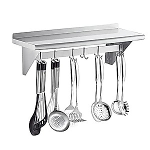 AmGood 12" x 60" Stainless Steel Wall Mounted Pot Rack with Shelf | NSF Certified