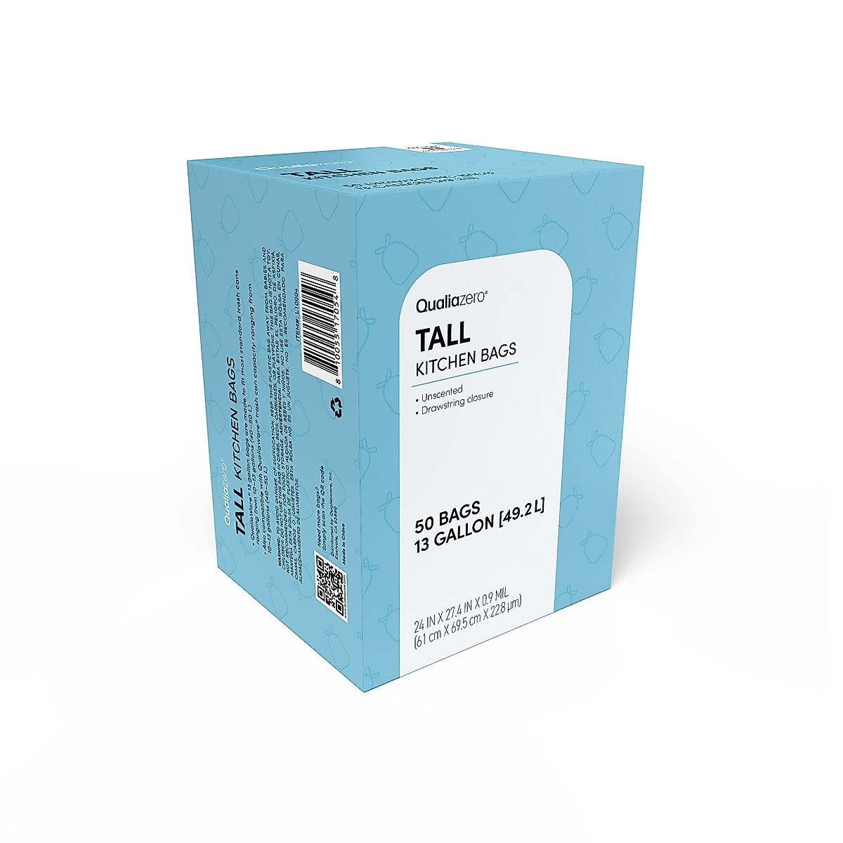 QUALIAZERO 50L/13Gal Stainless Steel Commercial/Kitchen Step Trash Can & 13 Gal Trash Bag Set, Soft Close Lid, Rectangle Shape (50L RECT & Bag)