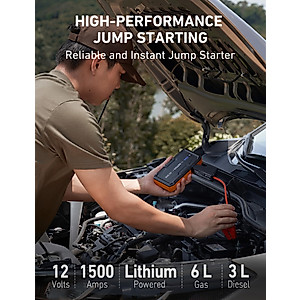 AstroAI S8 Car Battery Jump Starter, 1500A Peak Car Jumper Starter Battery Pack for Up to 6.0L Gas & 3.0L Diesel Engines, 12V Portable Jump Box with 3 Modes Flashlight and Jumper Cable (Orange)