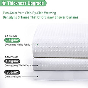 Dynamene White Fabric Shower Curtain， Waffle Weave Heavy Duty Hotel Luxury Cloth Shower Curtains for Bathroom, 72 Inch 256GSM Weighted Bath Curtain Set with 12 Plastic Hooks,72x72