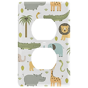 Wild Animals Zoo Duplex Receptacle Outlet Cover Wall Plate Switch Plates Size 1 Gang 2.9" X 4.6" Kids Decorative Nursery Teen Toddler Room Bedroom Bathroom Decor