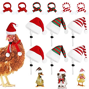 FOIMAS 12pcs Christmas Pet Chicken Hat Scarf Set Small Animal Hat Costume Set for Hen Duck Hamster Guinea Pig Rabbit Kitty Puppy Parrot Lizard Xmas Party Supply
