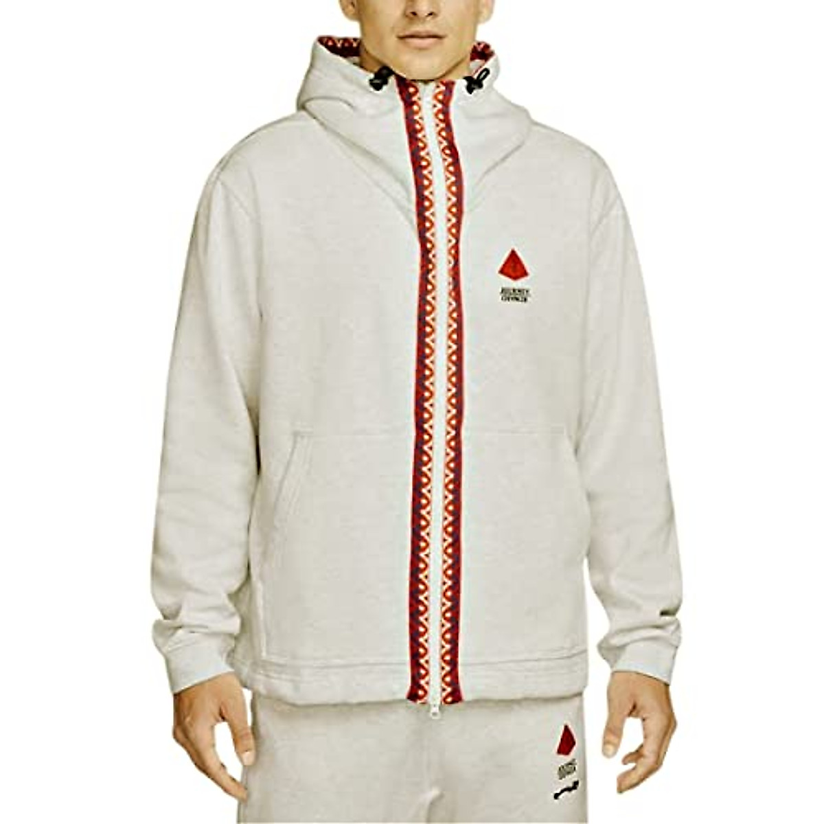 Nike Men's Full Zip Hoodie,DA6689--051 (as1, alpha, m, regular, regular, Standard, birch heather/black/chile red, medium)