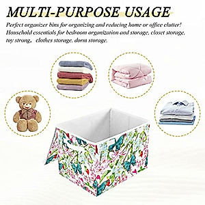 innewgogo Cherry Flowers Hearts Butterfly Storage Bins with Lids for Organizing Storage Bin with Handles Oxford Cloth Storage Cube Box for Toys