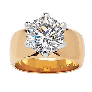PalmBeach Gold-Plated, Rose Gold-Plated or Silvertone Round Cubic Zirconia Solitaire Engagement Ring Size 7