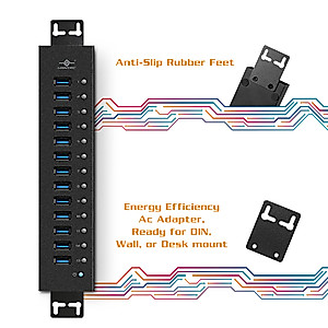 13-Port USB 3.0 Aluminum Hub (All Data/Charging BC 1.2), 12V/5A Premium Power Adapter (UGT-AH131U3-BK)