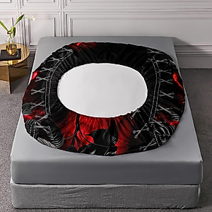 AILONEN Red Rose Fitted Sheet Full Size, 3D Red Flowers Bed Sheet Set,Romantic Floral Sheets for Girls Women Room Decor,3PCS Black Red Rose Sheet Sets,1 Fitted Sheet and 2 Pillowcases