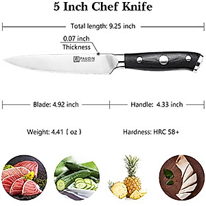 PAUDIN Chef Knife, 5 inch Professional Kitchen Utility Knife Forged of German Stainless Steel, Ultra Sharp Kitchen Knife with Triple Rivet G10 handle