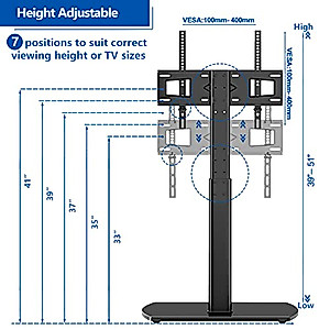 YOMT Universal Floor TV Stand with Mount Swivel and Height Adjustable TV Stand for Most 27 to 65 inch LCD LED OLED TVs,Space Saving No Drill Corner TV Stand Mount for Bedroom Living Room,Black