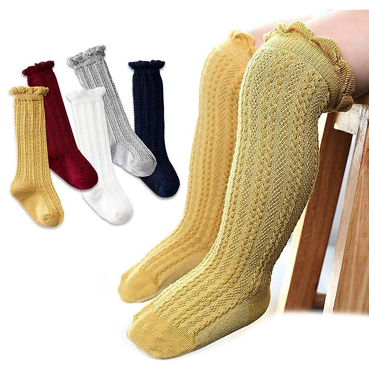 CozyWay Baby Knee High Socks For Baby Girls Infant 6-12 Months 5-5 Pack