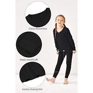 Resinta Cotton Girls' Thermal Underwear Set Girls’ Top and Long Johns Winter Base Layer Top & Bottom (1, Black, 5-6 Years)