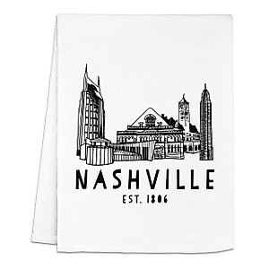 Funny Kitchen Towel, Nashville Skyline, Flour Sack Dish Towel, Sweet Housewarming Gift, White