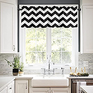 Artwork Store Valances Windows Curtain Simple Chevron Zig Zag Black and White Ripple Kitchen Valances Rod Pocket Window Treatment Short Curtains Valance for Window 1 Panel,42 by 12 inches