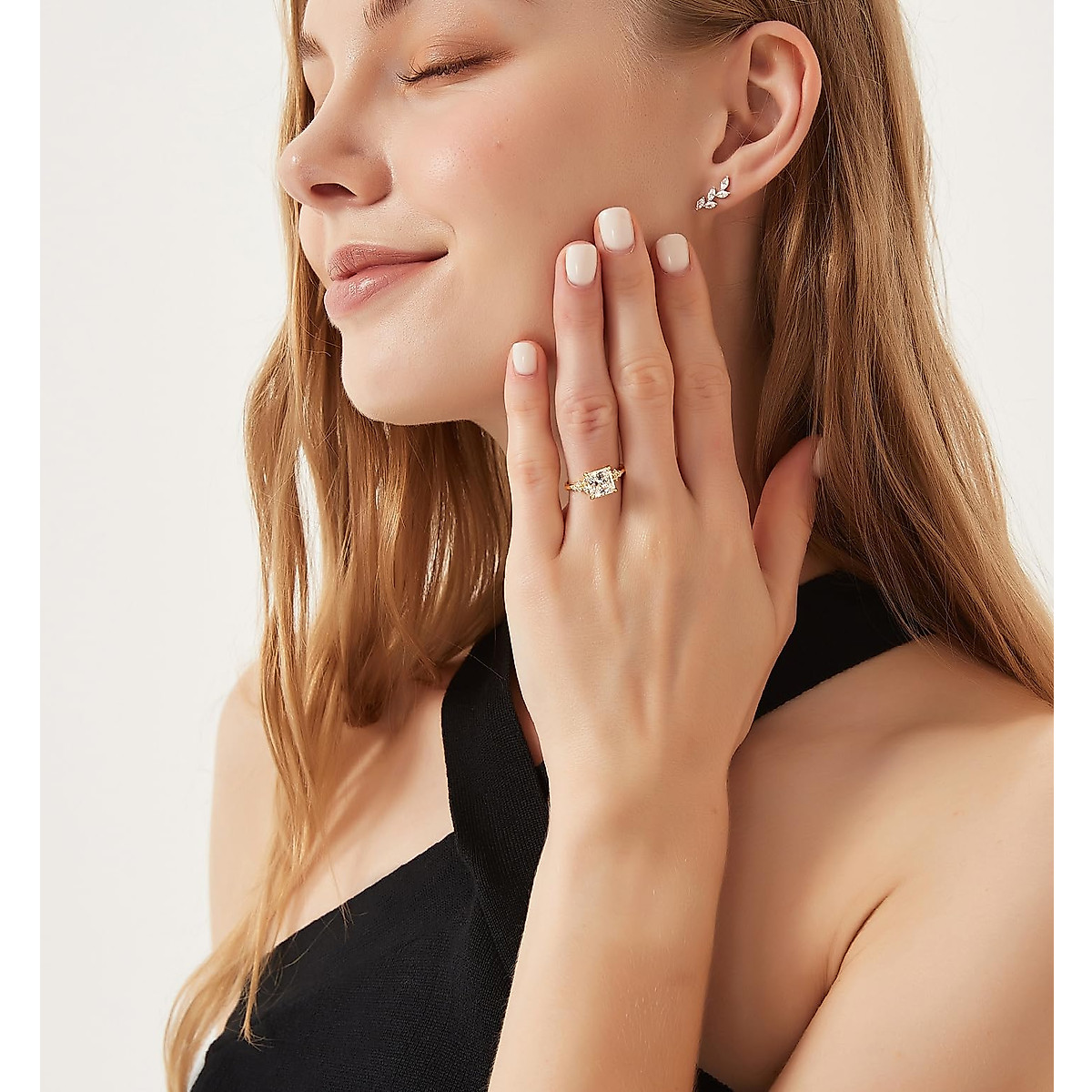 TIGRADE 2.5CT Engagement Ring for Women Princess Cut Cubic Zirconia Promise Ring 14K Gold Plated CZ Eternity Wedding Band Size 4-10,Gold, Size 6.5