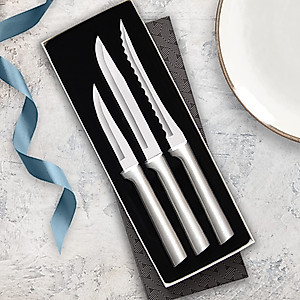 RADA Cooking Essentials Knife Starter Gift 3 Piece Silver Handled Set With Knife Sharpener