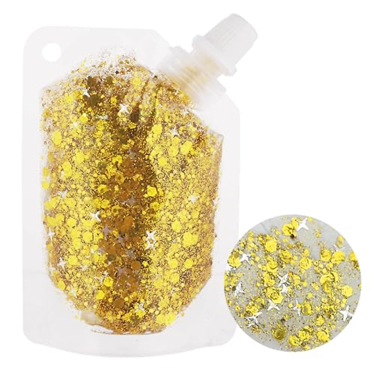 MEICOLY Gold Body Glitter Gel,Mardi Gras Carnival Accessories,Face Glitter for Women,Mermaid Sequins Holographic Chunky Glitter for Music Festival,Face,Body,Hair,Lip Sparkling Body Glitter,Gold