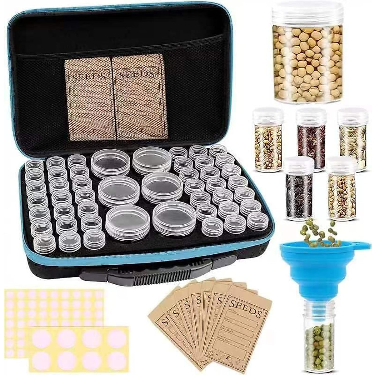 42 Slots Seed Organizer Storage, Garden Seed Packet Organizer Box with 20 Seed Envelopes Label Funnel Tray Dispenser Tools Set, Seed Saving Container for Vegetable Plant Flower (Seeds not Included)