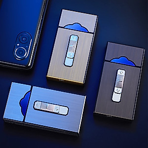 Cigarette Case Lighters, Cigarette Case with Electric Lighter, USB Rechargeable Lighter, Electric Arc Lighter Cigarettes Box Holder Birthday Gift for Women Men, Hold 20 Regular Size Cigarettes (Black)