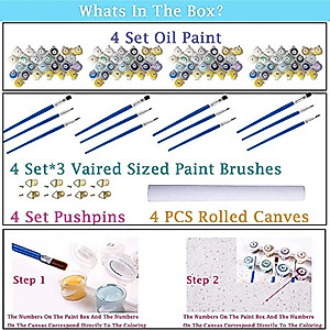 KYOQFVN Paint by Numbers for Adults Beginner & Kids, 4 Pack DIY Oil Painting Kit on Canvas with Paintbrushes and Acrylic Pigment, Arts Craft for Home Wall Decor- 4 Sets 9.8" W X 13.8" L