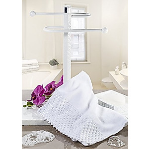 Creative Scents Decorative Fingertip Towels for Bathroom and Powder Room with Gorgeous White Lace - 4 Pack - 11 by 18" - Cotton Velour Towel Set Packaged in Gift Box for Best Holiday Gift (White)