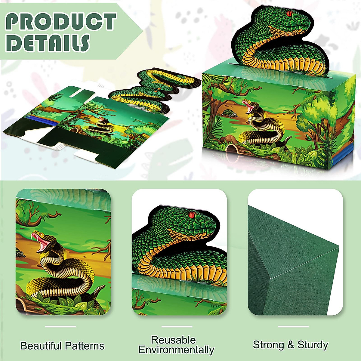 Nezyo 24 Pcs Reptile Birthday Party Supplies Snake Party Decorations Lizard Frog Crocodile Boxes for Jungle Baby Shower Birthday, 4.8 x 2.4 x 6.3 Inch