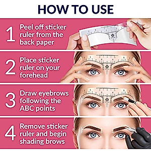 Disposable Eyebrow Ruler Stencils - Transparent Mapping Stickers for Microblading, Henna, Brow Extensions, Permanent Makeup - Peel & Stick Measuring Shaper Tool for All Face Shapes - 100-Pack