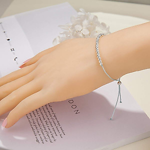 AnotherKiss Happy 21st Gifts for Her - Sterling Silver Bead Bracelet for 21st Birthday Gift, Adjustable Jewelry 7" - 10" Cord