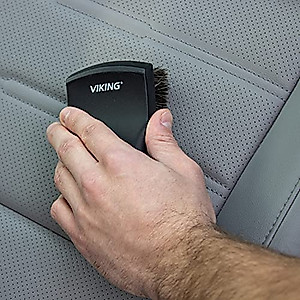 VIKING Leather and Upholstery Cleaning Brush with Natural Boars Hair and Synthetic Fibers for Car Interior, Home, Couch, Stain Remover, Black