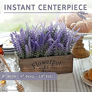 Butterfly Craze Artificial Lavender Plants in Rustic Wooden Planters - Lifelike, Stunning Faux Silk Purple Flowers Perfect for Elevating Your Patio, Home Décor, or Office, Large Dark Brown Pot