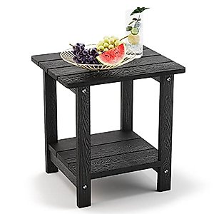 LUE BONA Adirondack Outdoor Morden Side Table, 2-Tier Black Poly Patio End Table Weather Resistant, Pool, Porch