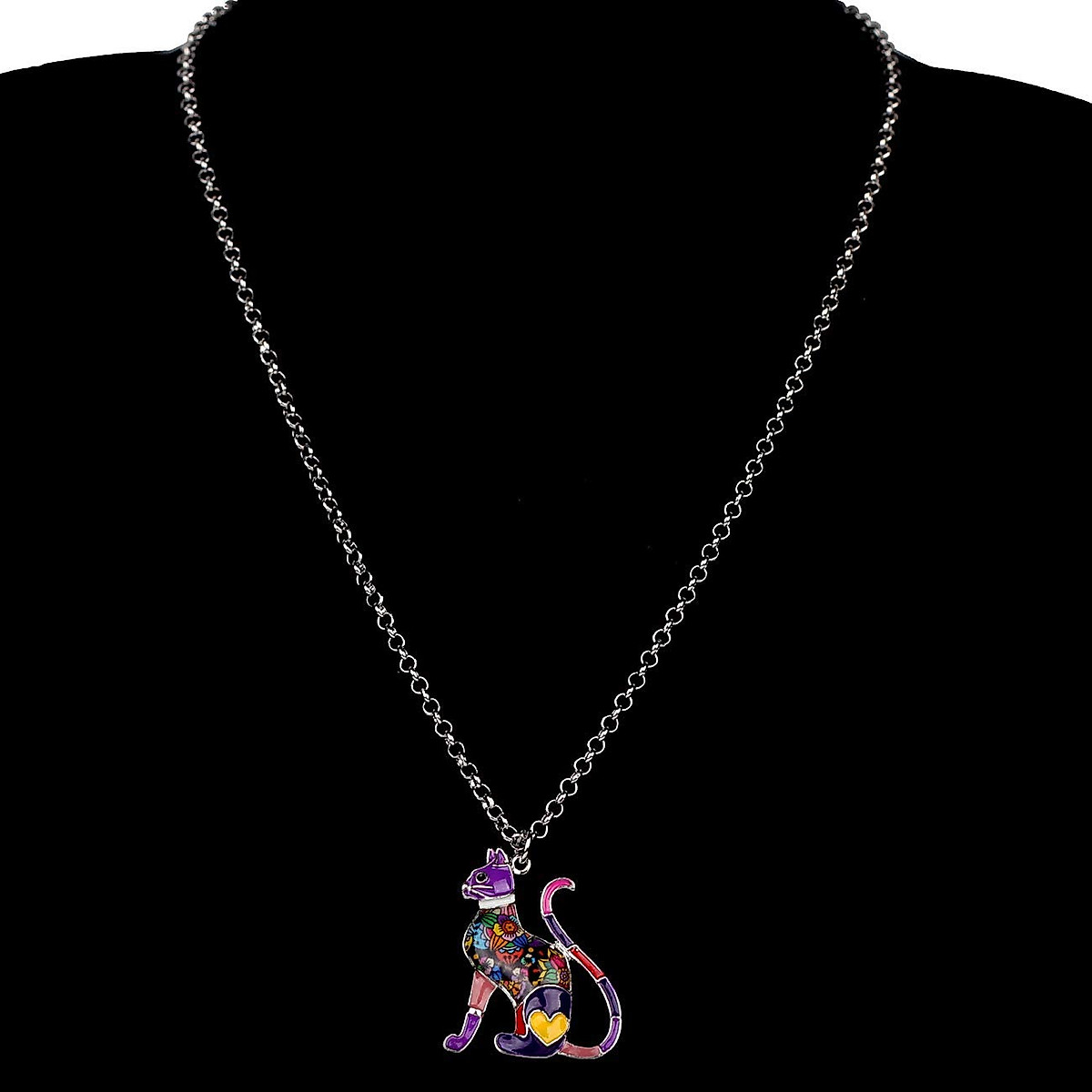 BONSNY Statement Enamel Alloy Chain Cat Necklaces Pendant Original Design Women Jewelry Gift Charms (Purple)
