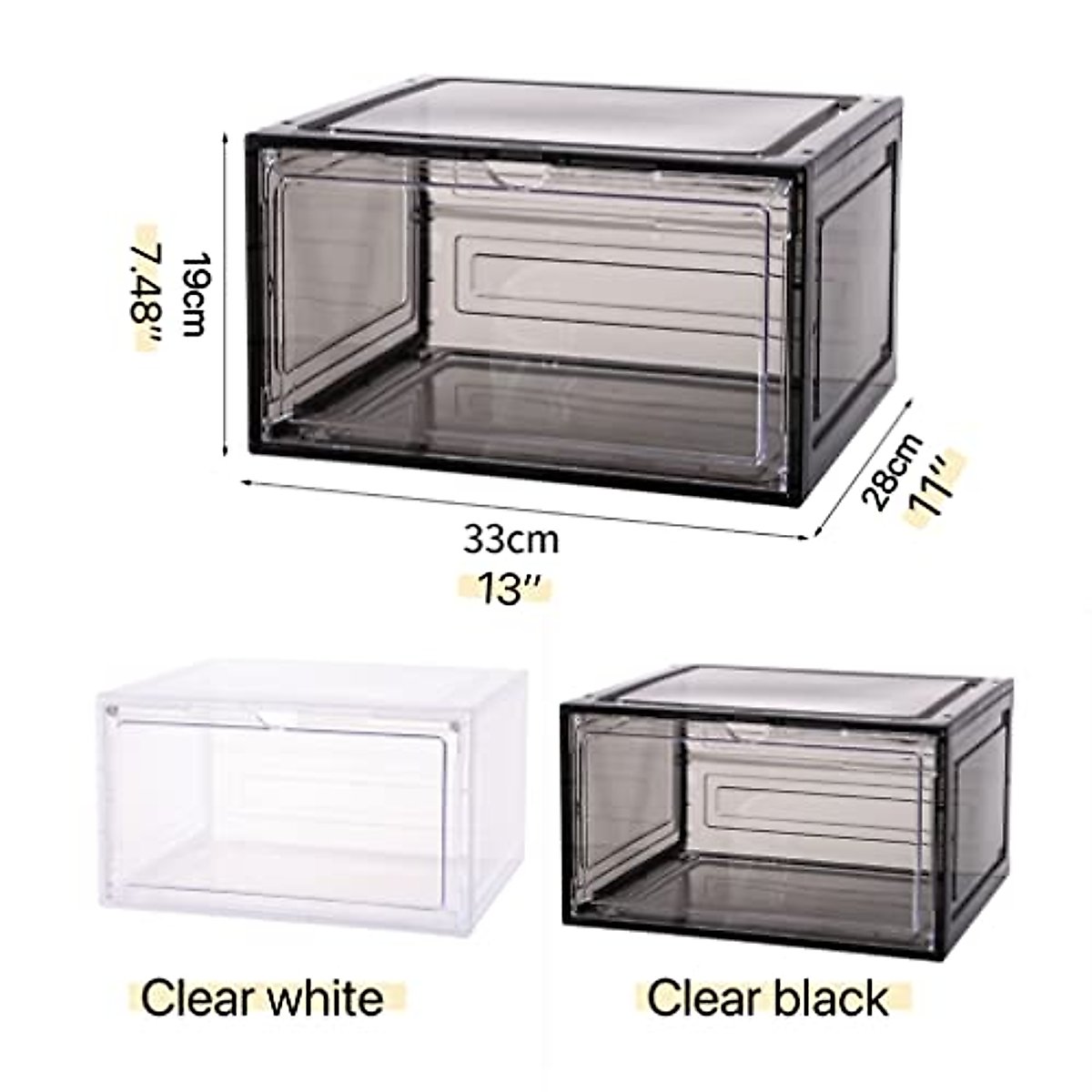 Attelite 3 Pack X-Large Drop Front +6 Pack Large Side Open Clear Plastic Shoe Organizer Box, Stackable Shoe Containers for Display Sneakers