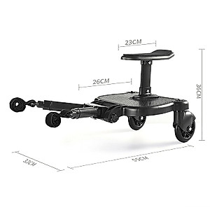 DENESTUS Baby Stroller Glider Board,Universal Stroller Ride Board with Detachable Seat and Auxiliary Pedal Holds Kids Up to 55 LBS,All Wheels Suspension