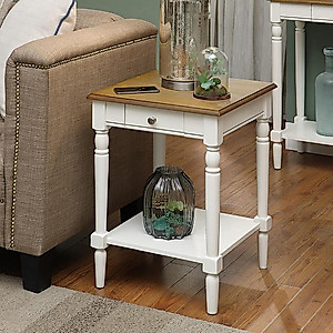 Convenience Concepts French Country 1 Drawer End Table with Shelf, Driftwood/White