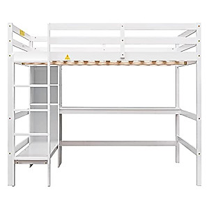 Harper & Bright Designs Full Size Loft Bed with Desk and Storage Shelves, Solid Wood Loft Bed Frame for Kids Teens Adults (Full Size, White)