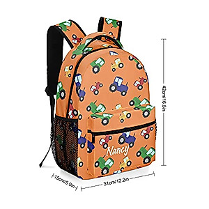 Personalized Orange Tractors Backpack School Bag with Name Waterproof Travel Daypack Bag for Man Woman Gifts
