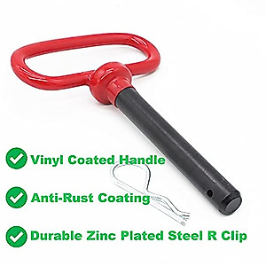 X-Haibei Head Tow Hitch Pin and Clip 1/2 x 3 5/8 inch for Lawn Mower Tractor RV Trailer Truck ATV, Red Handle, 1 Pack