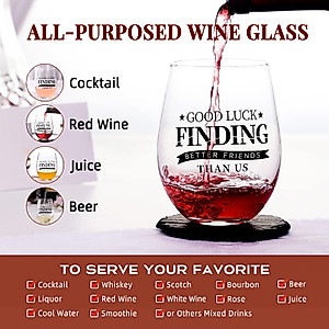 RorAem Wine Glasses Gifts for Friends - Good Luck Finding Better Friends Than Us - Stemless Wine Glass Etched - Funny Farewell Gifts for Friends Neighbors Moving Away Good Bye Wine Glass Cup 16oz