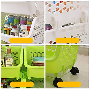 HWJX 3-Tier Plastic Storage Rack Box Stand Stacking Stackable Basket Storage Organize,White/Green (Green)