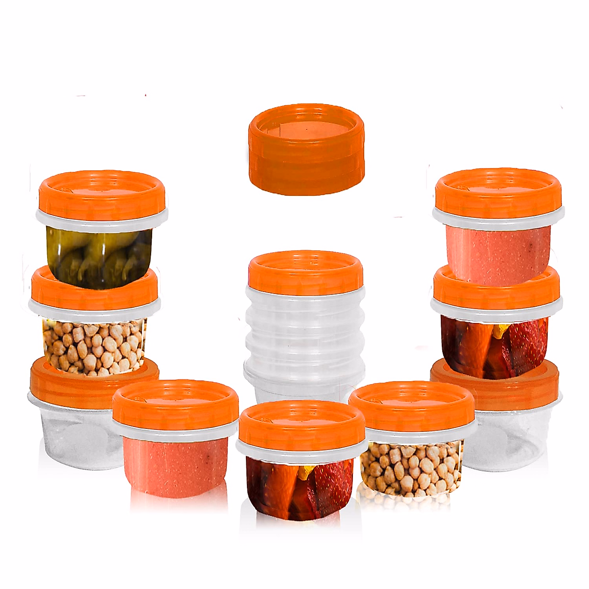 [4 Oz - Orange] Airtight Deli Containers with Lids, Twist Lock Top, Clear Food Storage for Meal Prep, Snacks, and Leftovers, Freezer and Microwave Safe, Stackable, Leak-Resistant Portable, 12 Pc. Set