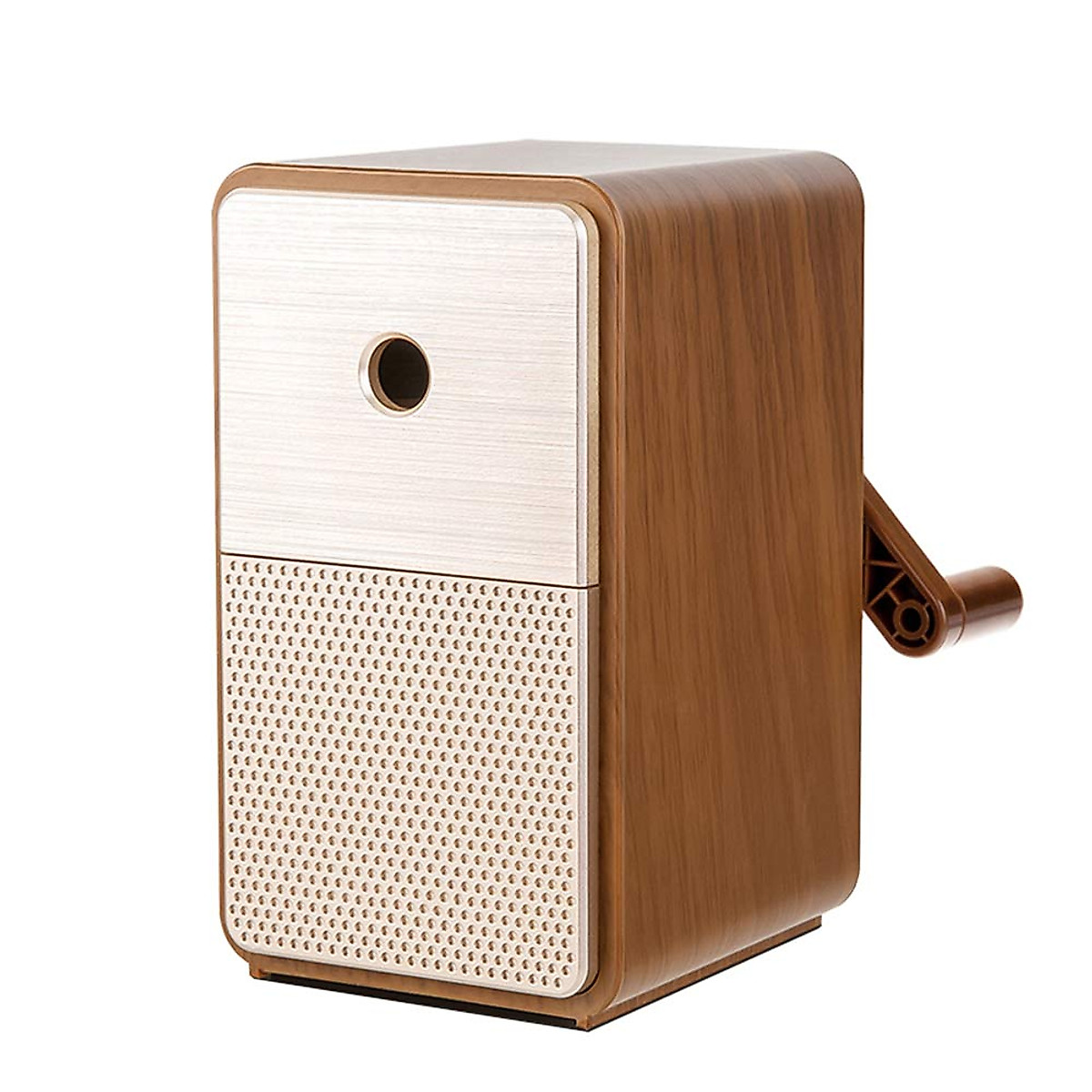 Hand Crank Wooden Pencil Sharpener, Pencil Sharpener Manual, Long Point Pencil Sharpener, 5 Adjustable Pencil Nibs, Helical Steel Blade - for School/Home/Office