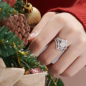 SHELOVES Solitaire Elegant Wedding Engagement Ring Sets AAAAA Cubic Zirconia Curve V Shape Bridal Ring Sz 7