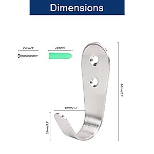 NearMoon Coat Hooks Wall Mounted, Stainless Steel Wall Hooks Heavy Duty Robe Hanger Rustproof for Hanging Coat Towel Hat Key Bag on Bathroom/Kitchen, 10 Pack (Brushed Nickel)