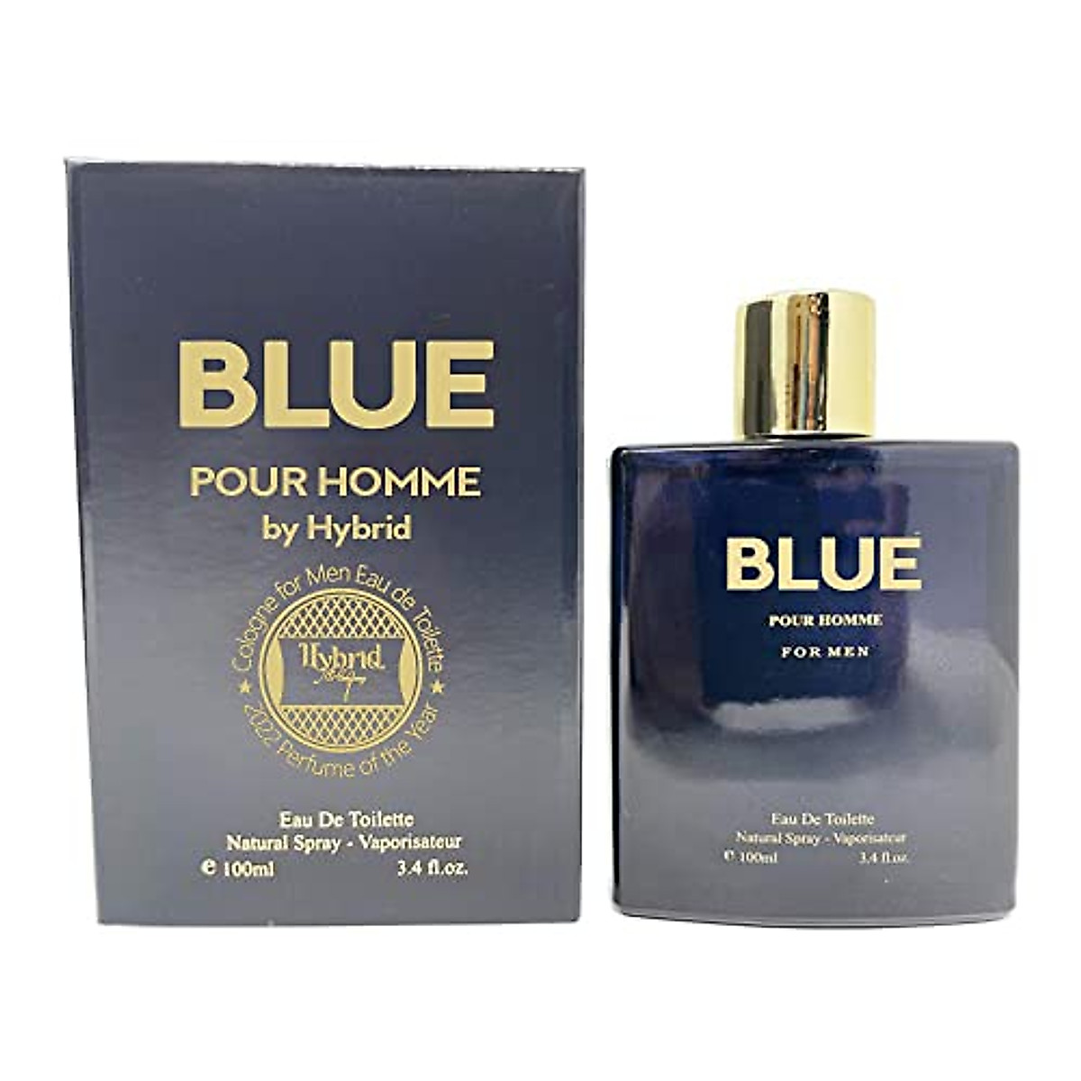 Hybrid & Company BLUE Pour Homme Cologne for Men Eau De Toilette Natural Spray Masculine Scent, 3.4 Fl Oz