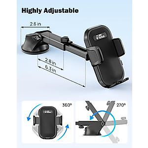 JOYTUTUS Universal Phone Holder Car, [Military-Grade Suction & Stable Clip] Phone Mount for Car Dashboard Windshield Air Vent, Hands-Free Cell Phone Holder Car Fit iPhone Samsung All Smartphones