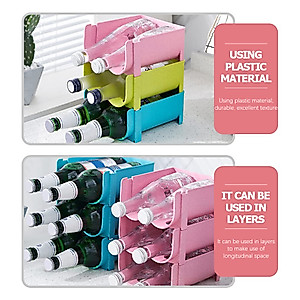 Hemoton 3pcs Refrigerator Bottle Storage Rack Wine and Water Bottle Organizer Stackable Plastic Wine Rack Beer Can Storage Box Holder for Pantry Countertop Pink