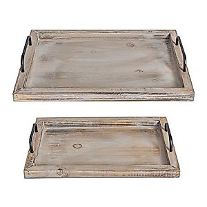 Besti Rustic Vintage Food Serving Trays (Set of 2) | Nesting Wooden Board with Metal Handles | Stylish Farmhouse Decor Serving Platters | Large: 15 x2 x11” - Small: 13 x2 x9” inches (Rustic)